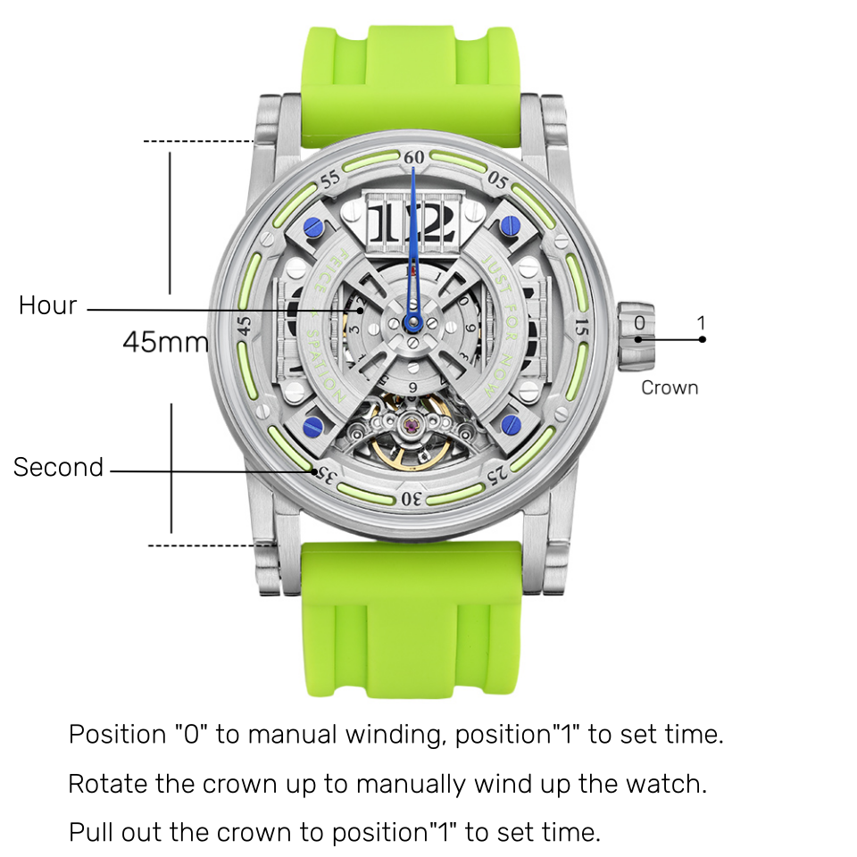 FEICE FM501 Automatic Mechanical Watch Skeleton Stainless 50M Waterpro ...